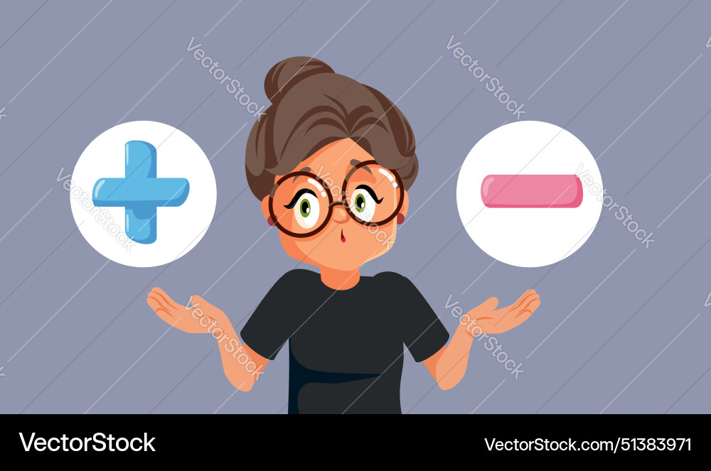 Elderly woman comparing pro and con arguments Vector Image