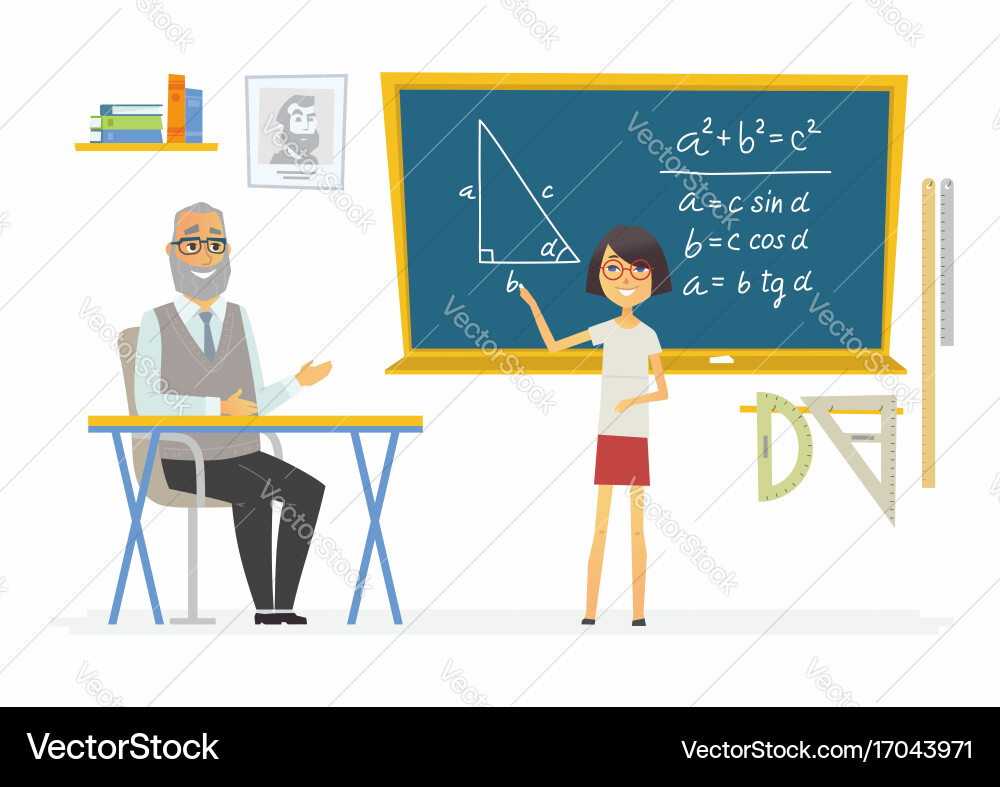 Geometry lesson at school - modern cartoon people Vector Image