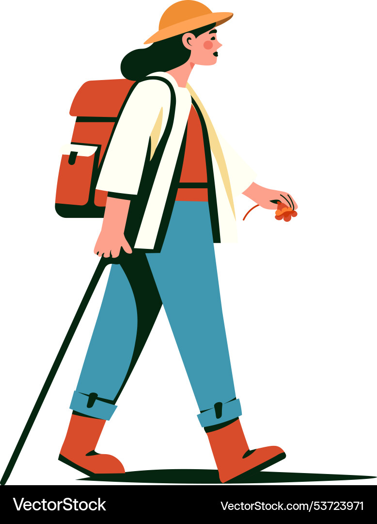Hiker woman with backpack Royalty Free Vector Image