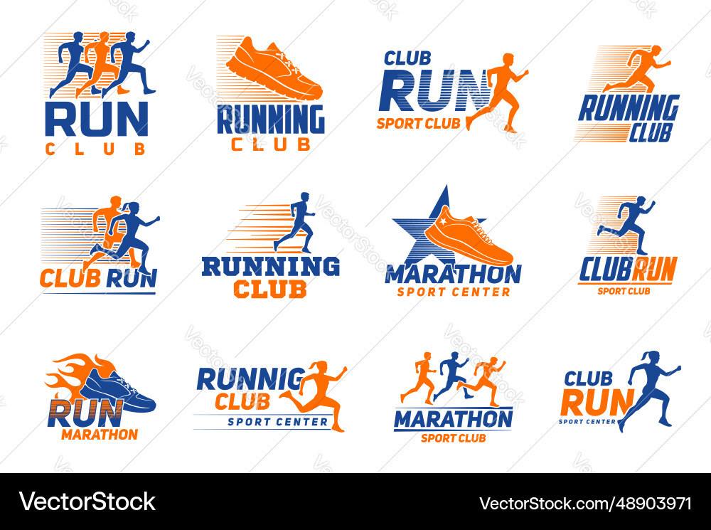 Marathon run sport icon with athletes runners Vector Image