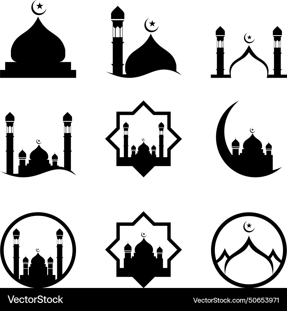 Mosque icons simple set of 9 Royalty Free Vector Image