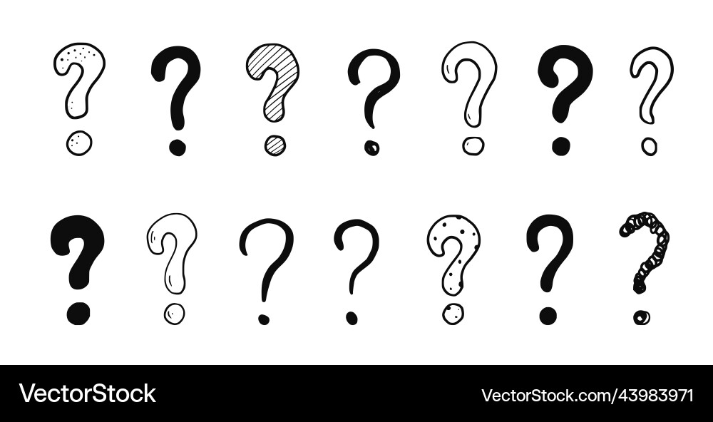 Question Mark Doodle Set - Hand Drawn Royalty Free Vector