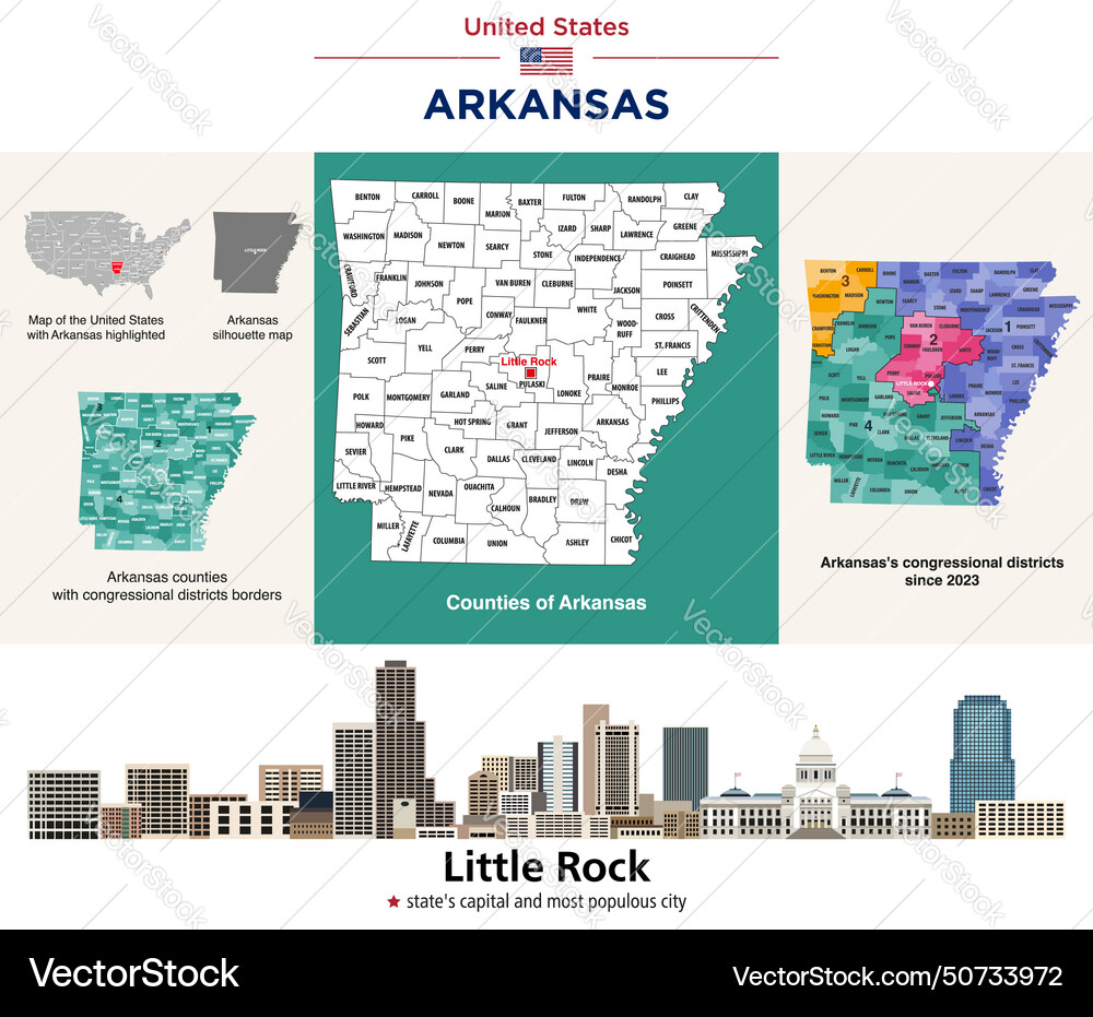 Arkansass counties map and congressional Vector Image
