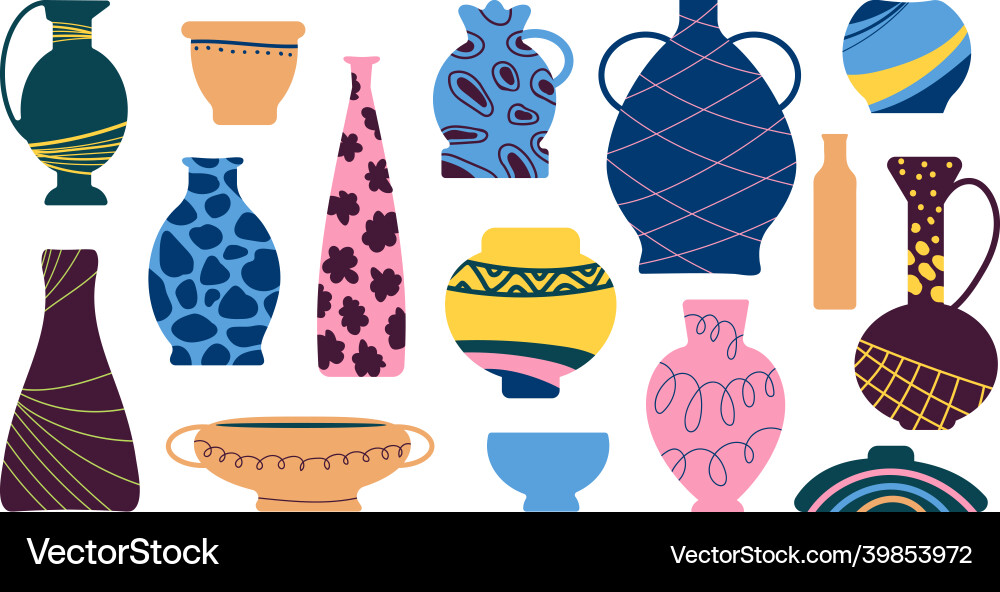 Ceramic vases antique vase ancient pottery icons Vector Image