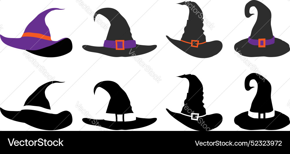 Halloween witch spooky hats collection Royalty Free Vector
