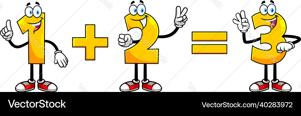 Number 1 + 2 = 3 Cartoon Royalty Free Vector Image
