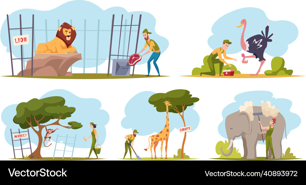 Zoo workers technician stuff making care to Vector Image
