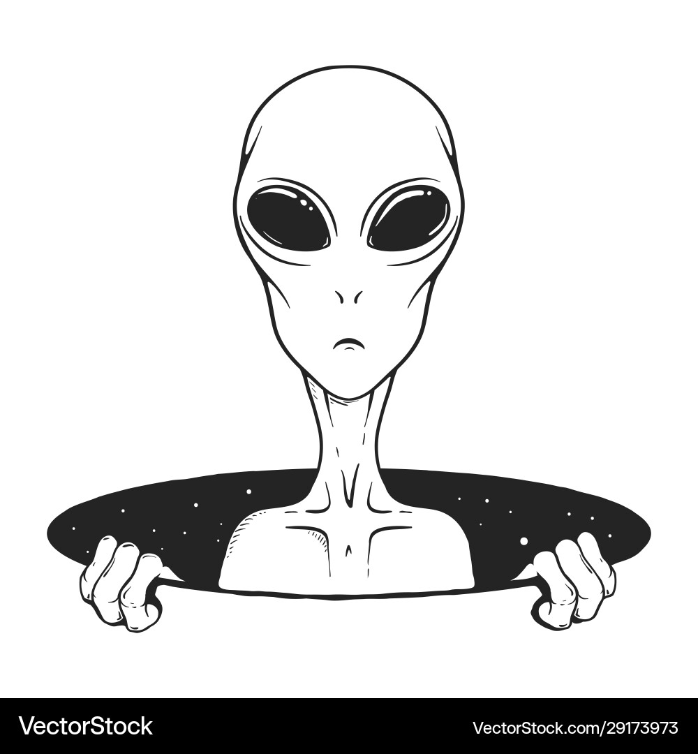 Alien peeps out from hole space Royalty Free Vector Image