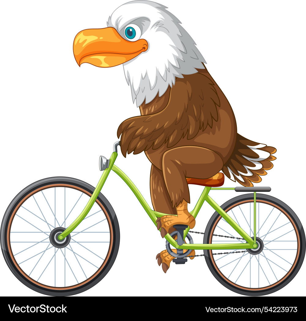 Eagle on a green bicycle enjoying ride Royalty Free Vector