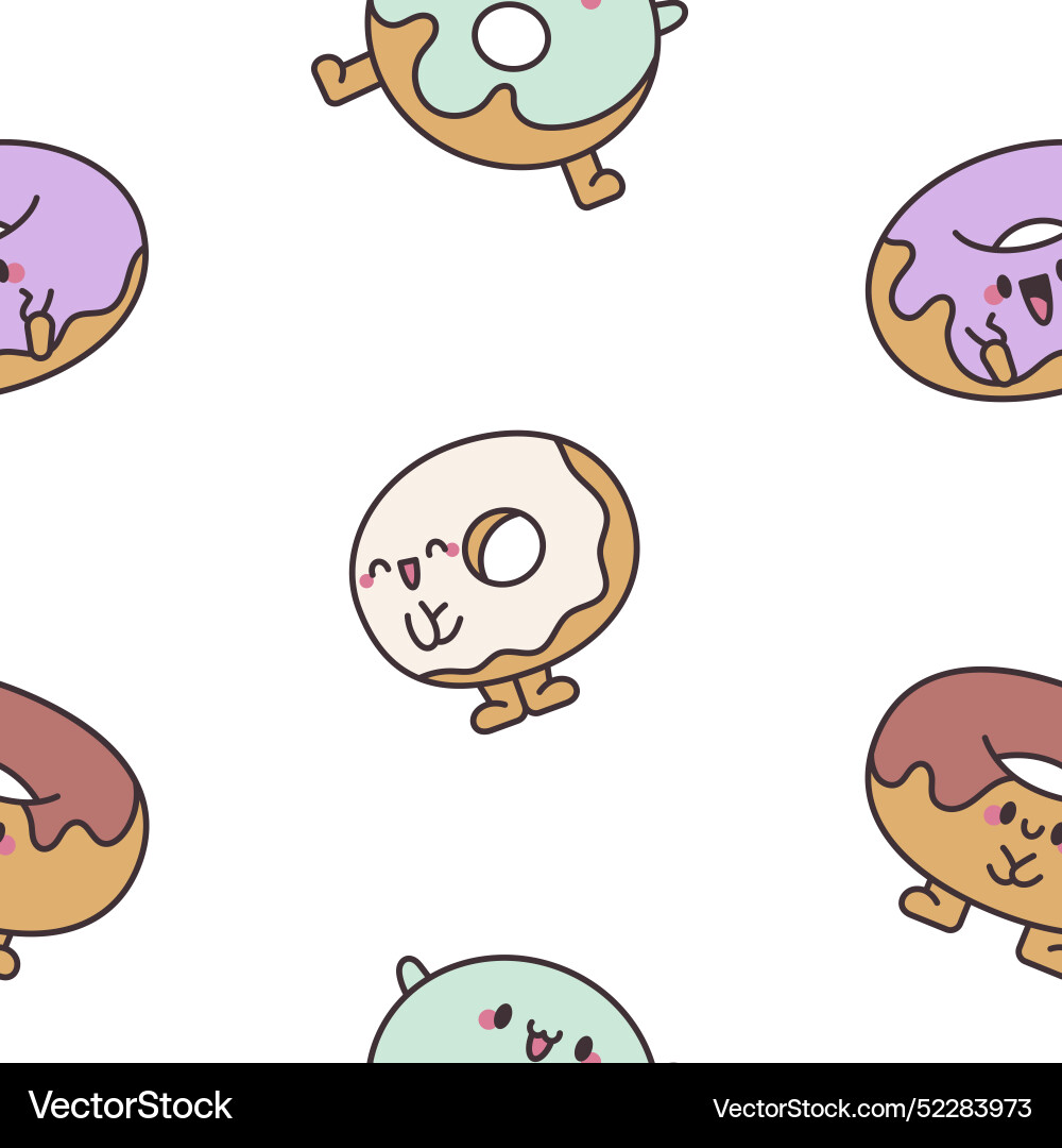 Funny donut cartoon character seamless pattern Vector Image