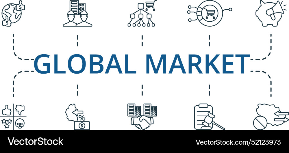 Global market thin line icon set monochrome Vector Image