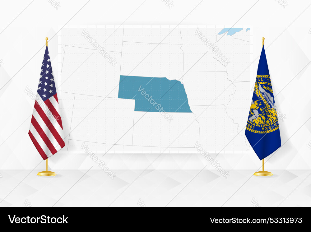 Map of nebraska and flags on flag Royalty Free Vector Image