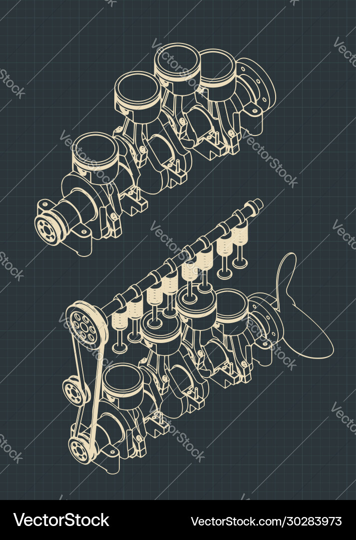 Piston group with crankshaft drawings Royalty Free Vector