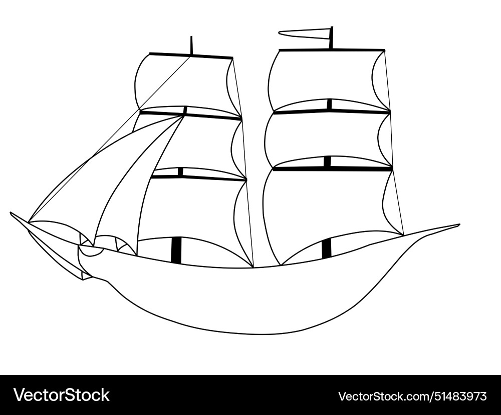 Two-masted sailing ship outline with full sails Vector Image