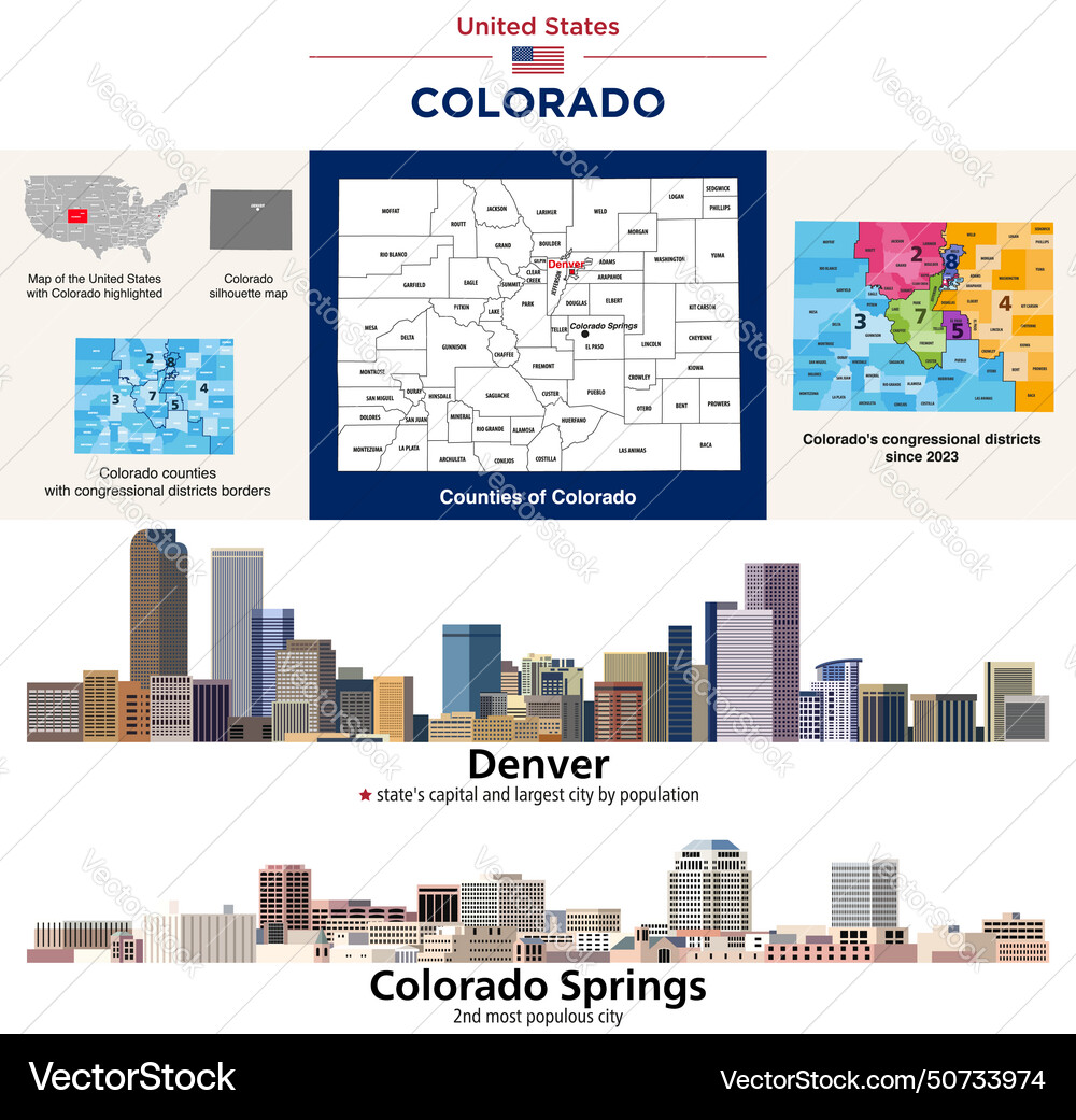 Colorado counties map and congressional districts Vector Image