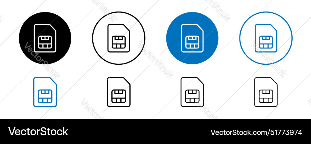 Sim card icon set black filled and outlined style Vector Image