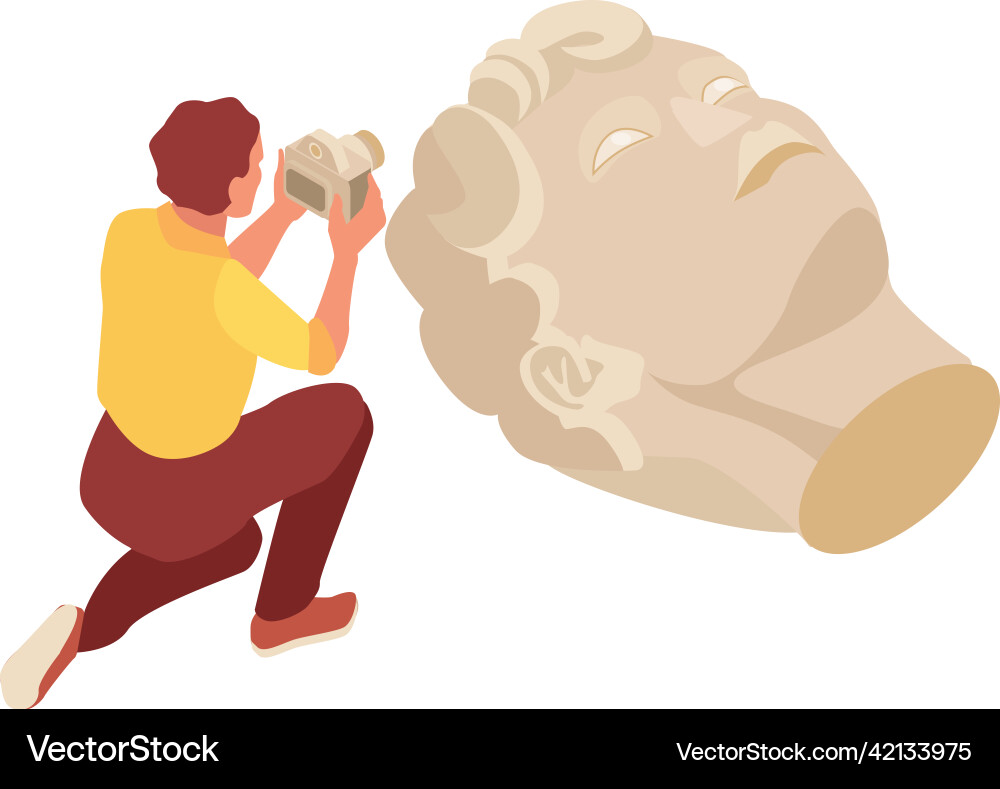 Archeology Isometric Stone Sculpture Royalty Free Vector