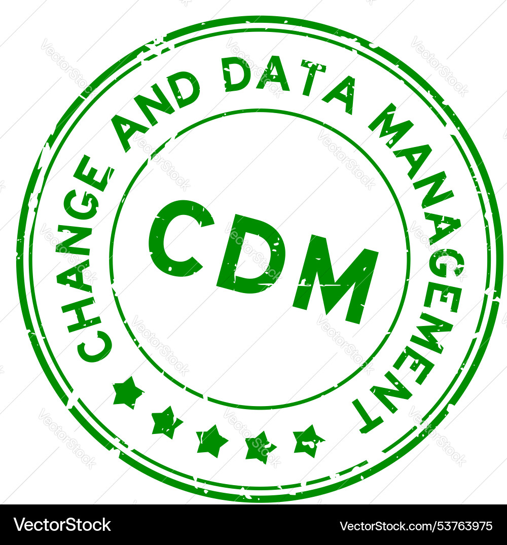 Grunge green cdm change and data management word Vector Image