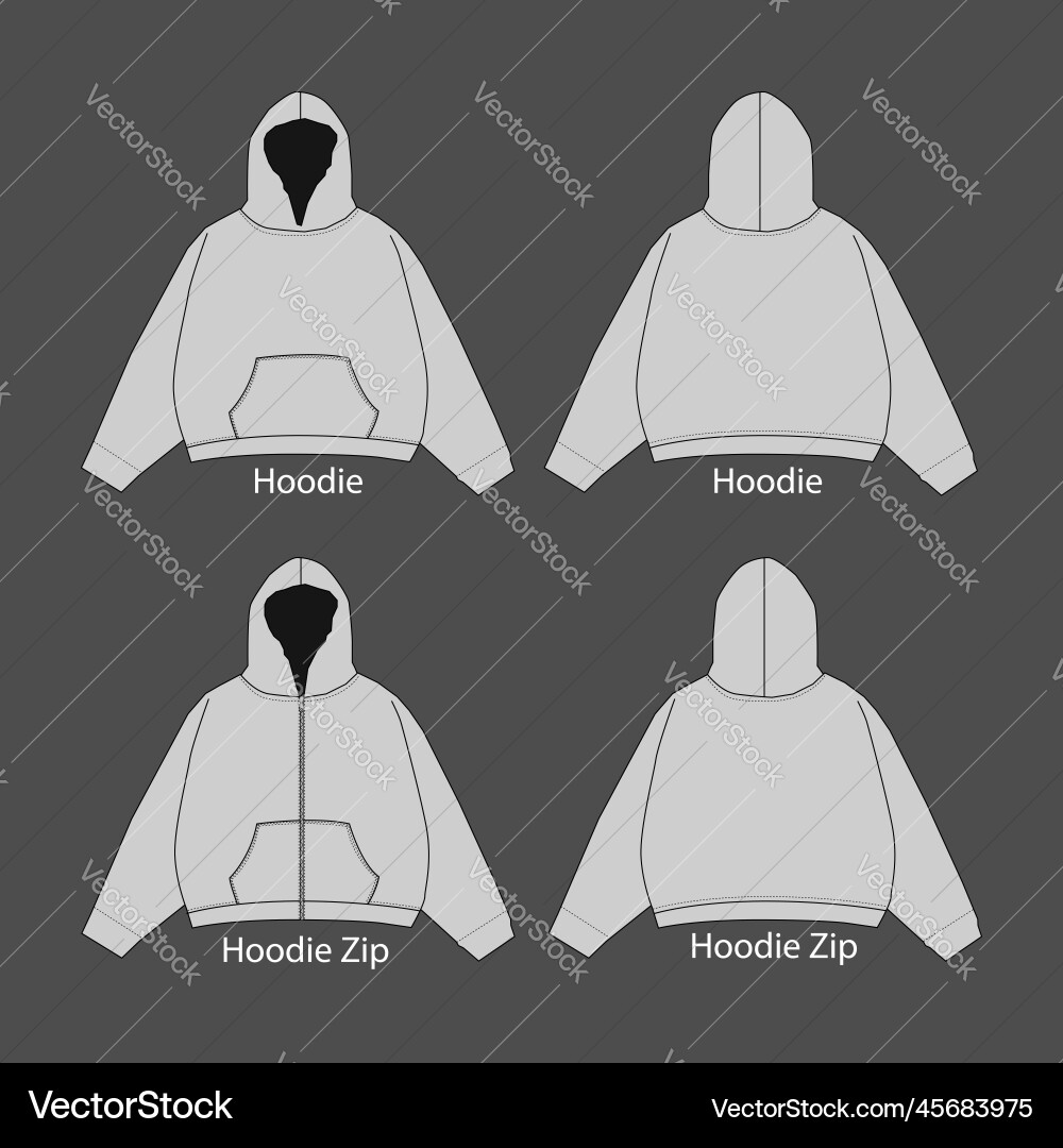 Hoodie sweatshirt flat technical drawing Vector Image