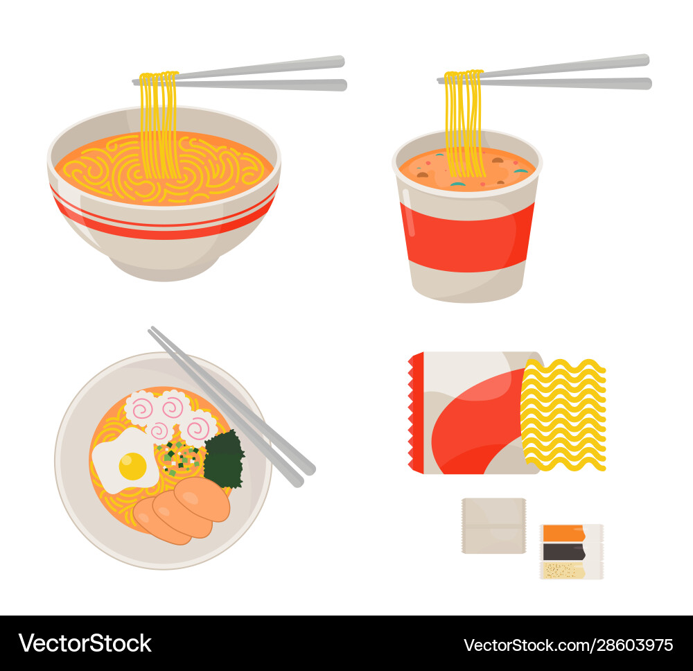 Instant noodle collection set ramen cup Royalty Free Vector