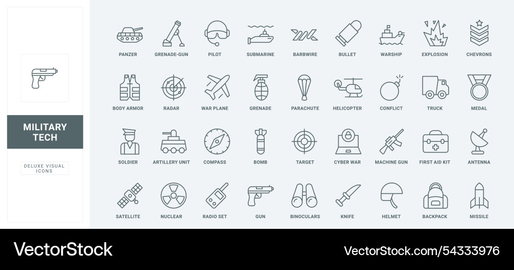 Military Equipment Icon Set Royalty Free Vector Image