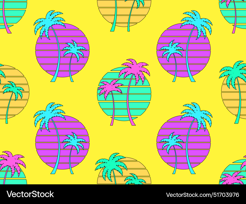 Seamless pattern with palm trees at sunset Vector Image
