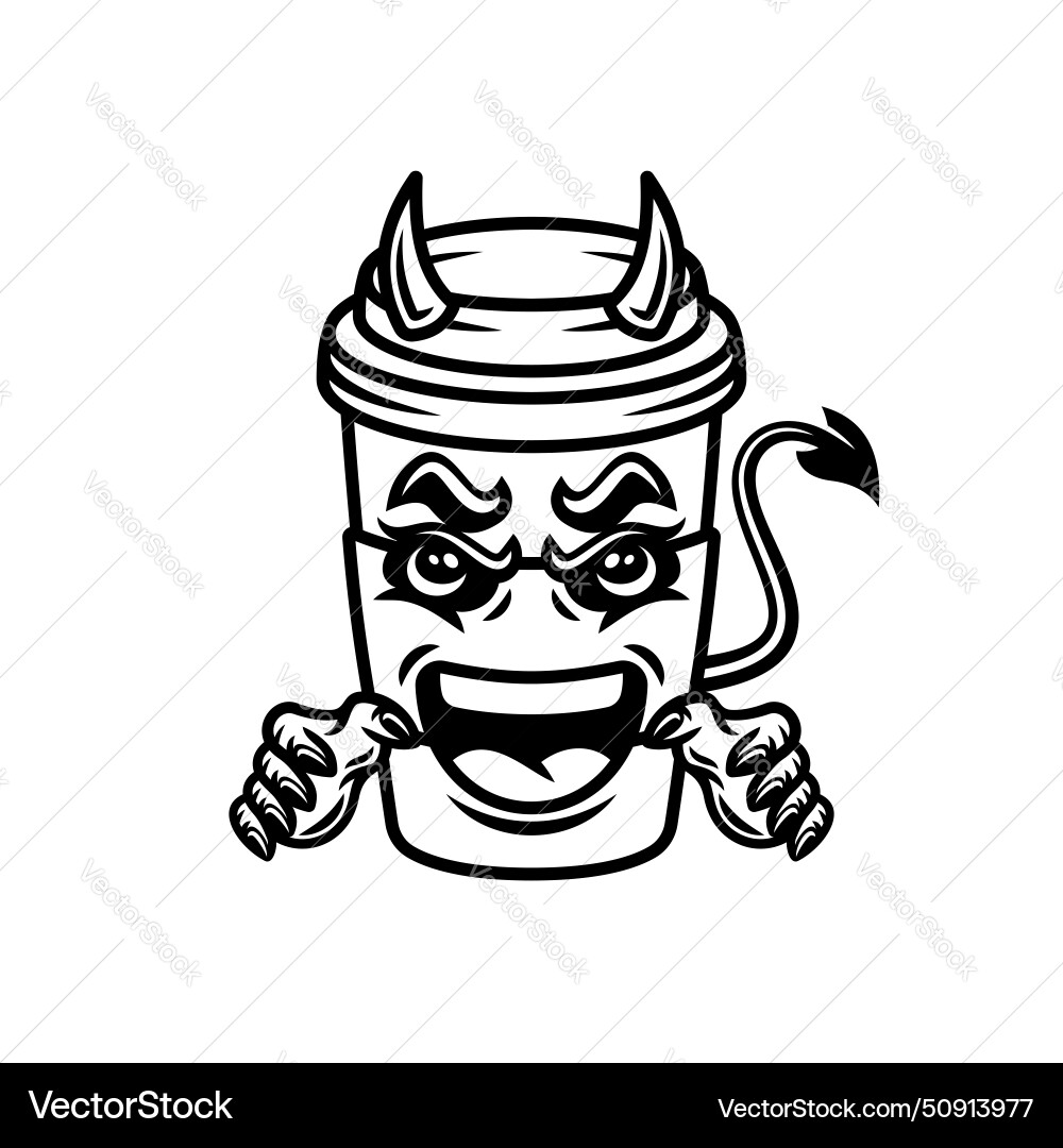 Devil coffee paper cup cartoon character Vector Image