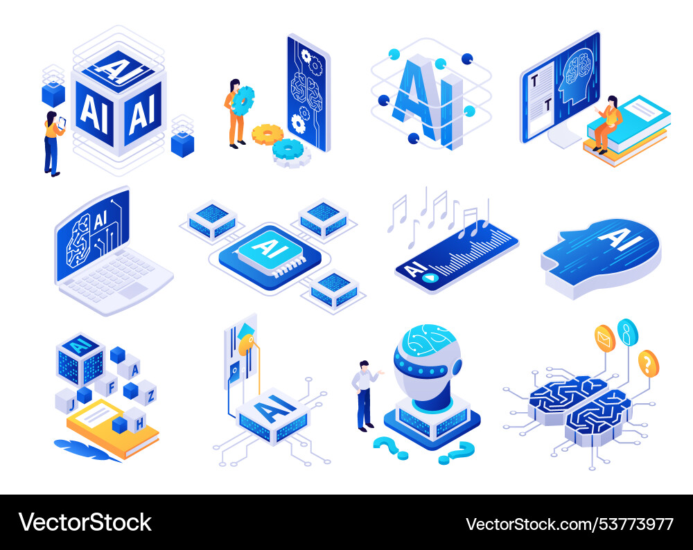 Isometric ai and technology Royalty Free Vector Image