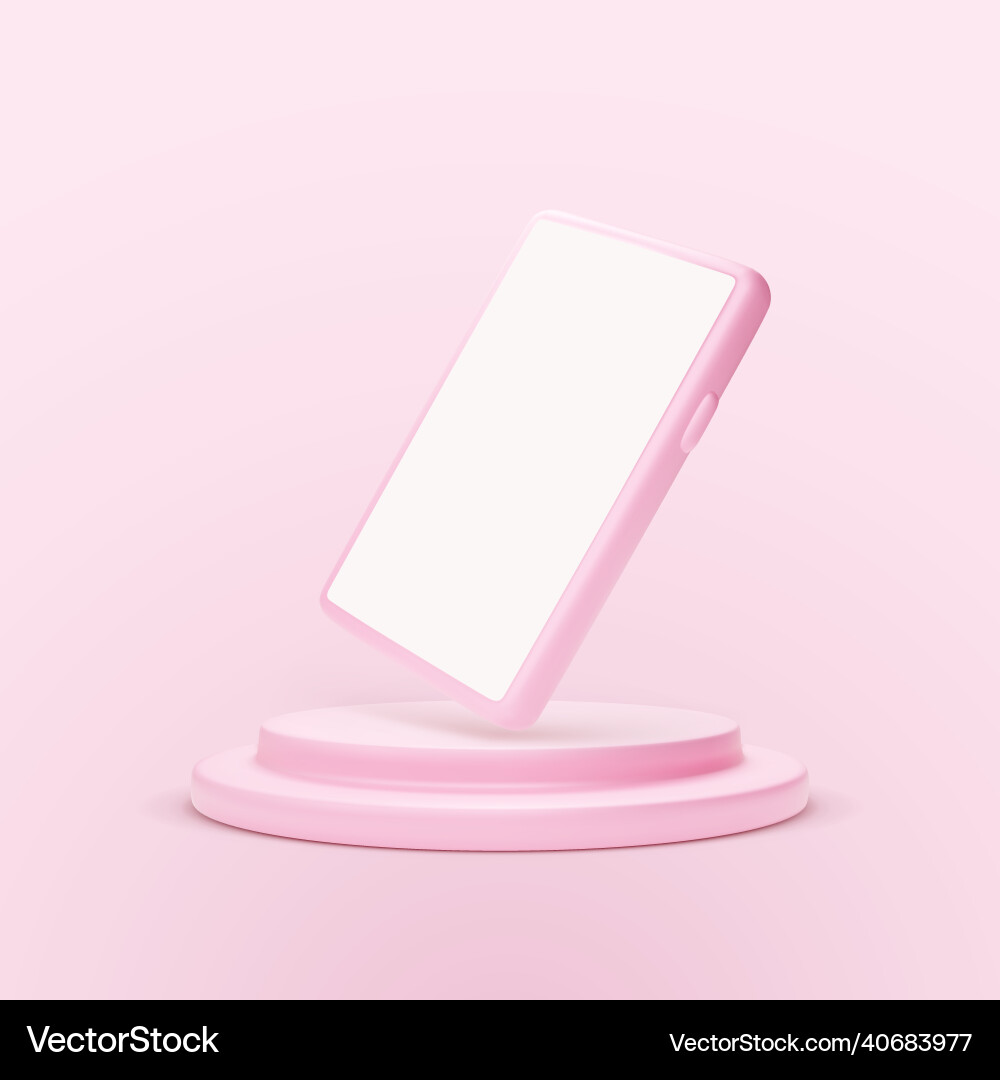 Pink smartphone on platform 3d mobile phone Vector Image