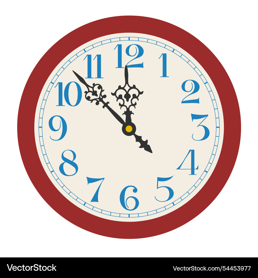 Red classic round wall clock isolated on white Vector Image