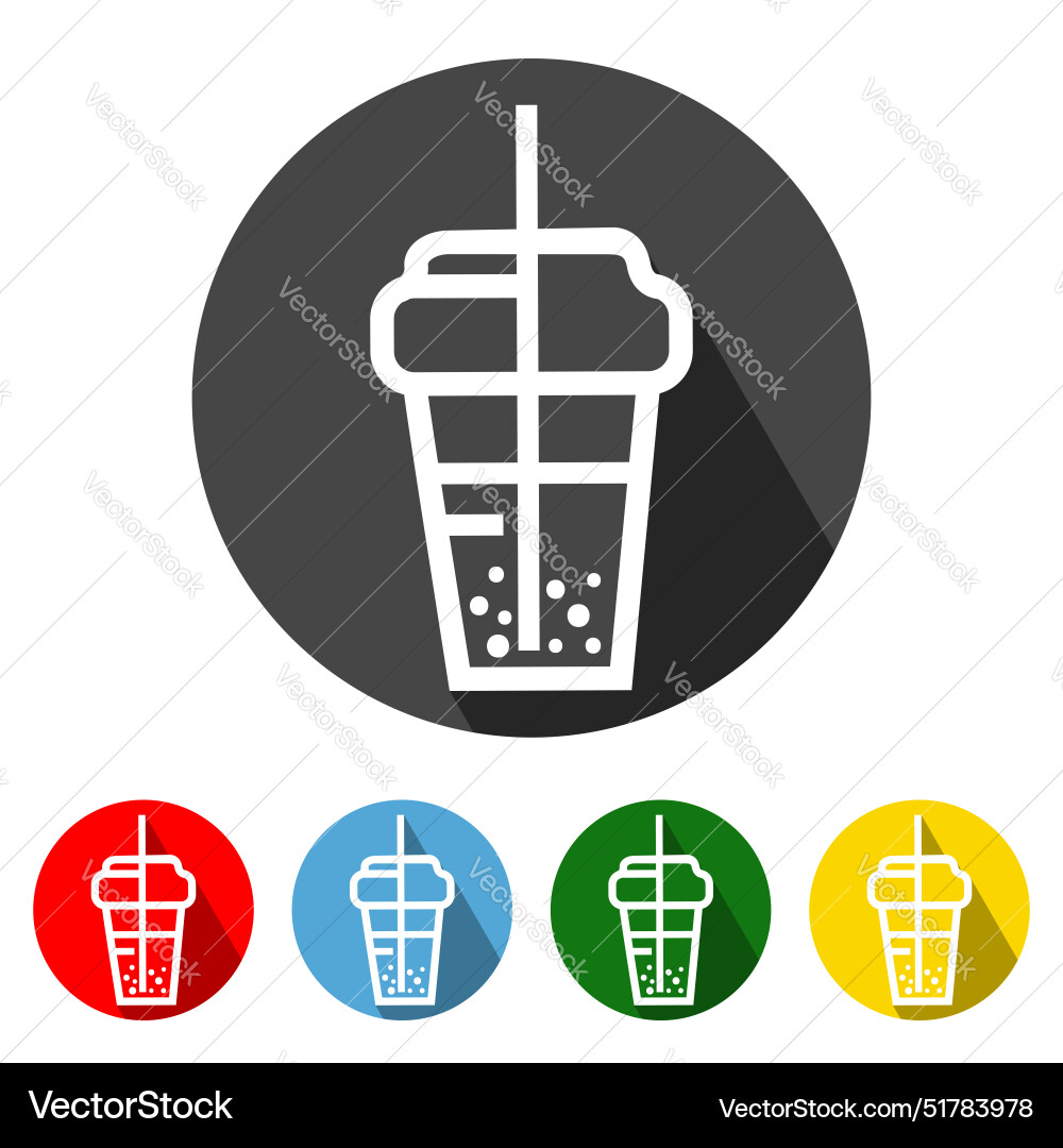 Bubble milk tea flat icon long shadow Royalty Free Vector