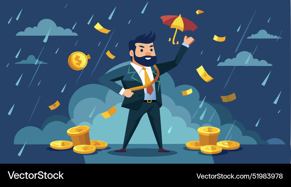 Businessman collecting falling money Royalty Free Vector