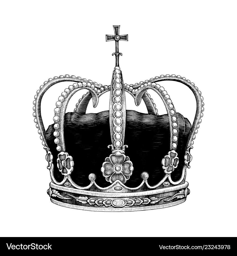 Crown hand drawing vintage style Royalty Free Vector Image