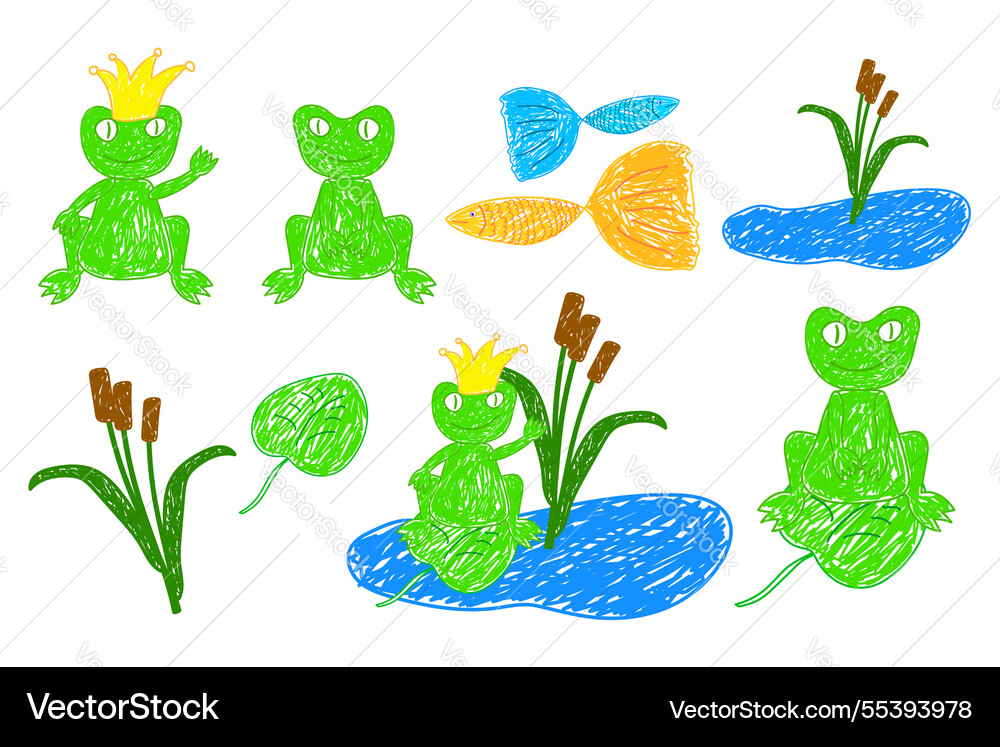 Whimsical Frog Pond Scene Royalty Free Vector Image