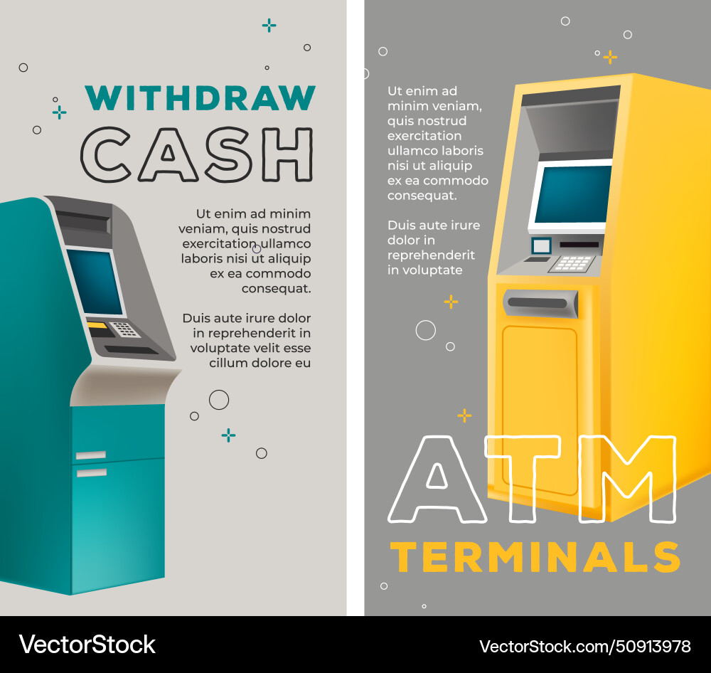 Yellow atm service advertisement Royalty Free Vector Image