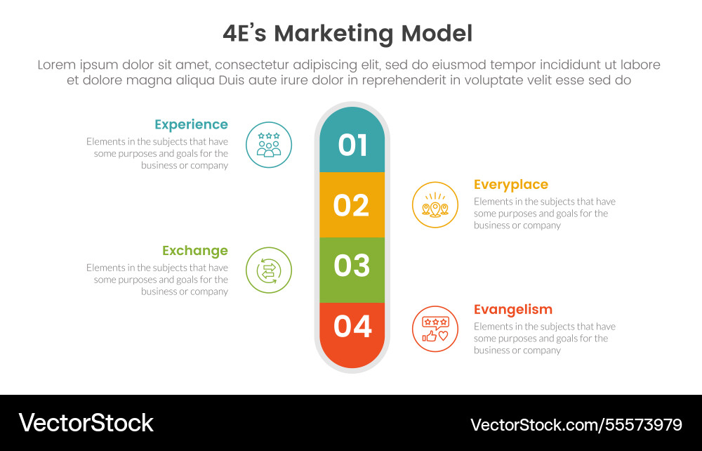 4e marketing model infographic 4 point stage Vector Image