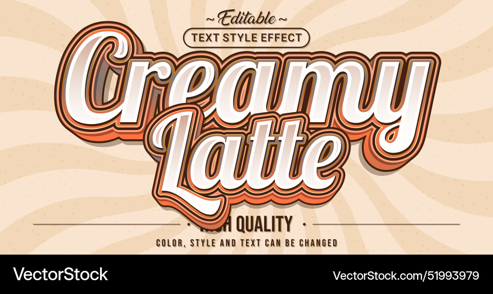Editable text style effect - creamy latte Vector Image