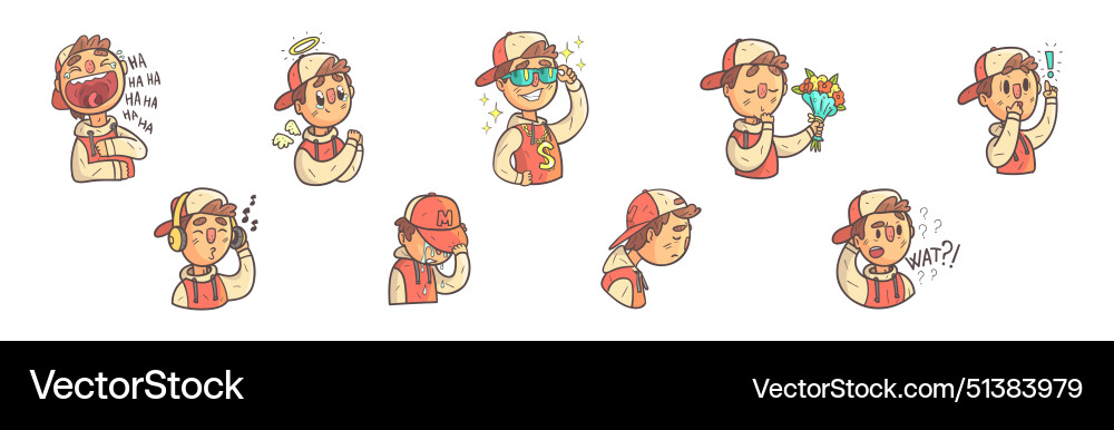 Funny boy character showing different emotion Vector Image