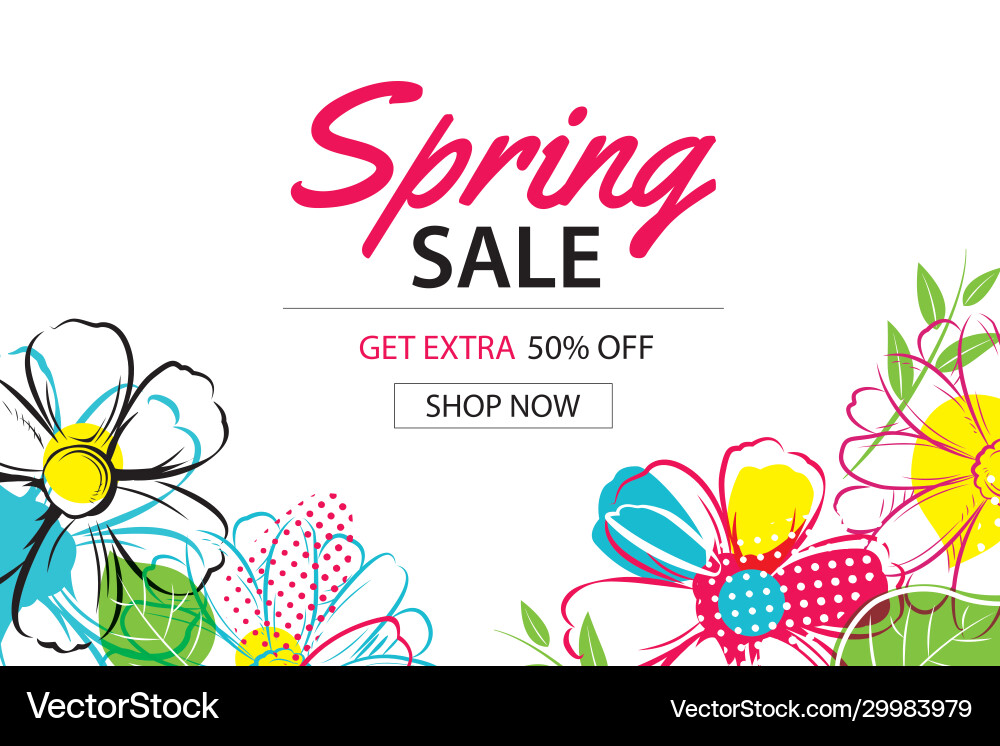 Spring sale poster template with colorful flower Vector Image