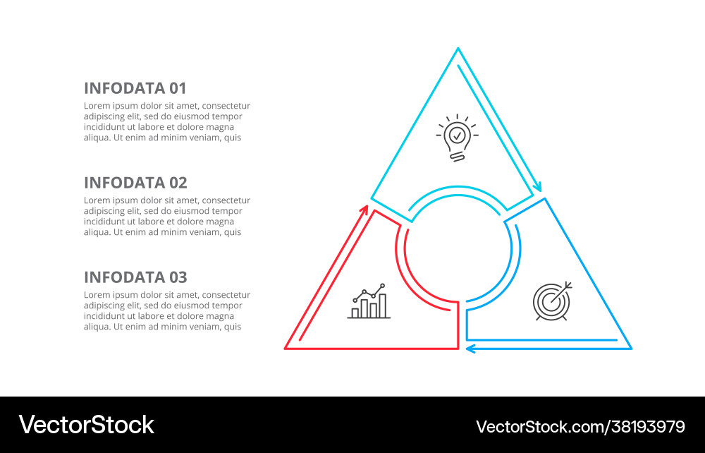 Triangle divided into 3 parts steps or options Vector Image