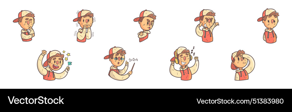 Funny boy character showing different emotion Vector Image