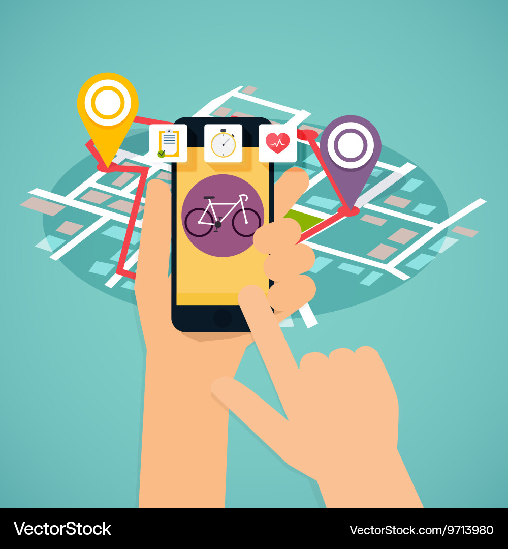 Hand holding mobile smart phone app with track Vector Image