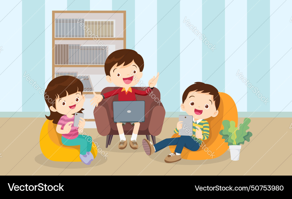 Kids on online learning education courses 2 Vector Image
