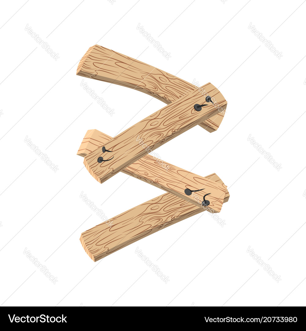 Number 3 wood board font three symbol plank Vector Image