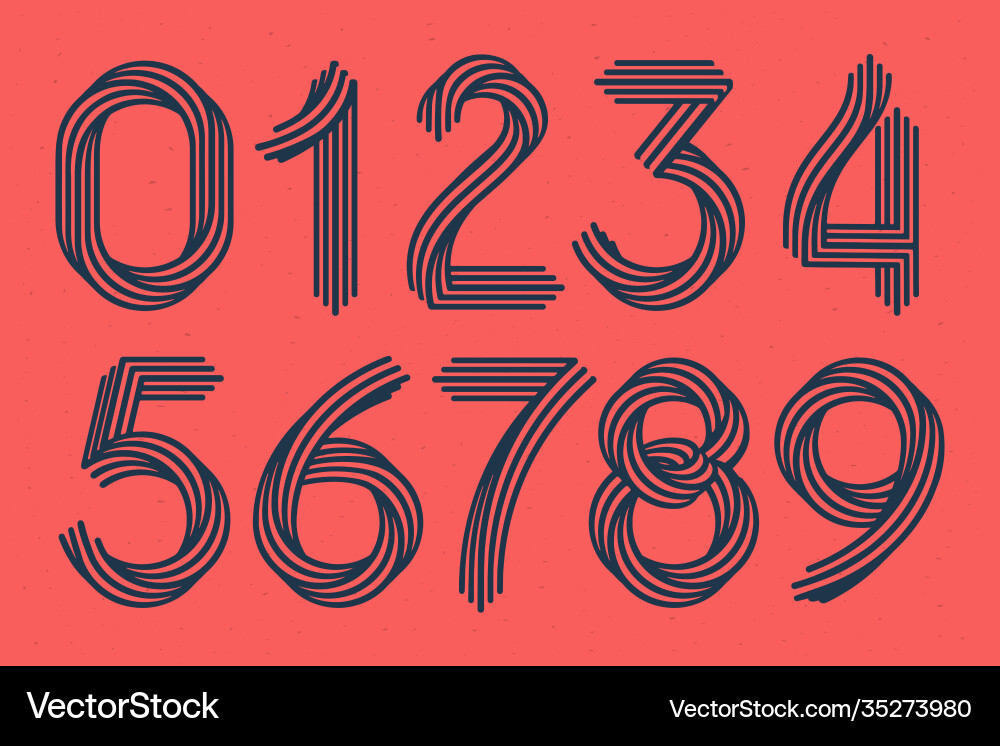 Numbers set made five parallel lines Royalty Free Vector