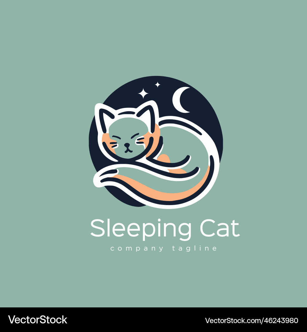 Sleeping cat logo design template cute cartoon Vector Image