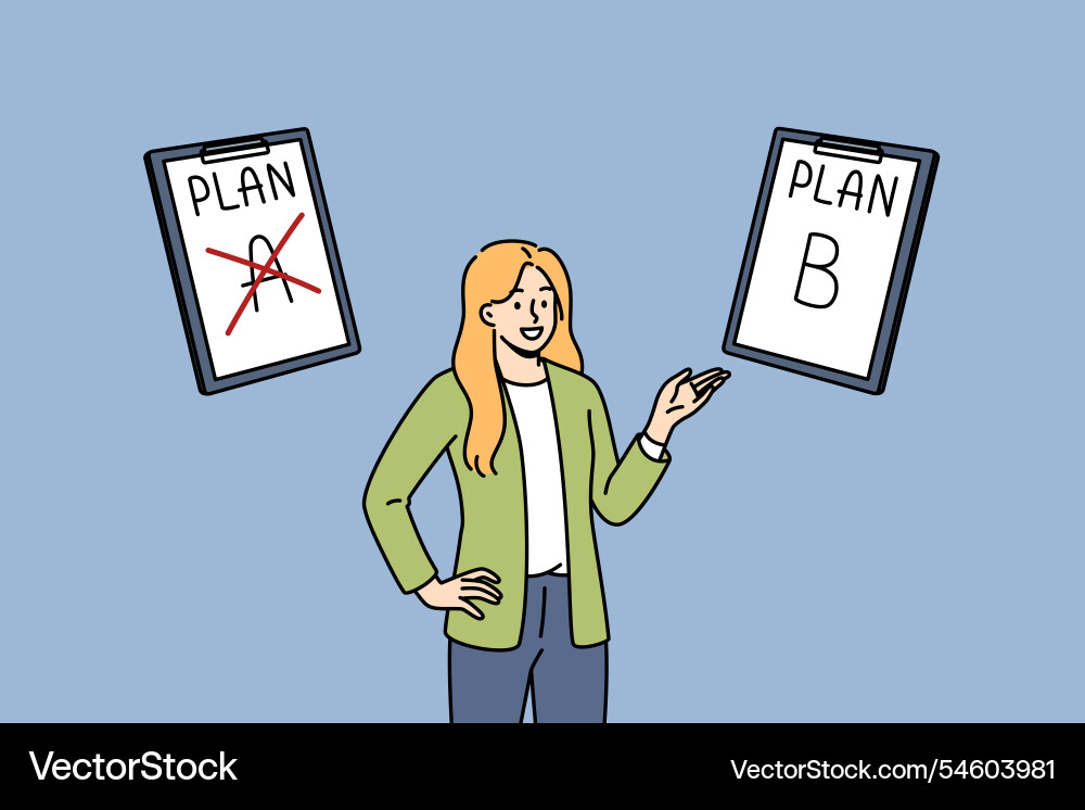 Business woman suggests alternative plan pointing Vector Image