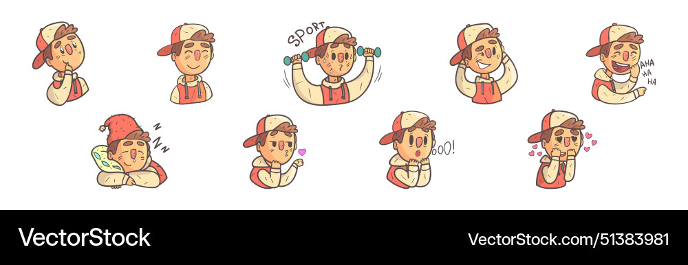 Funny boy character showing different emotion Vector Image