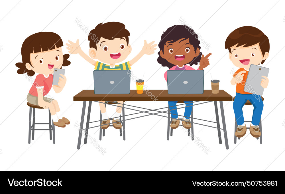 Kids on online learning education courses 2 Vector Image