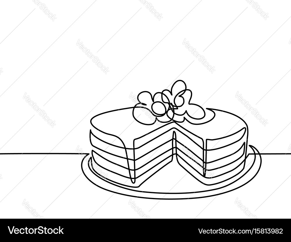 Continuous line drawing of big cake Royalty Free Vector